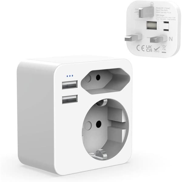 Strömadapter - Hoppac - Typ G - USB-portar 2,4A - 3000W - Bärbar och ...