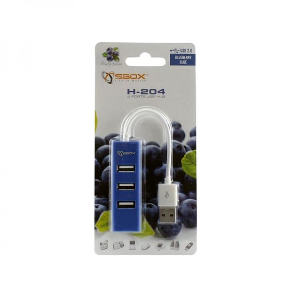 Sbox H-204 USB 4 Ports USB HUB Blueberry Blue | CDON