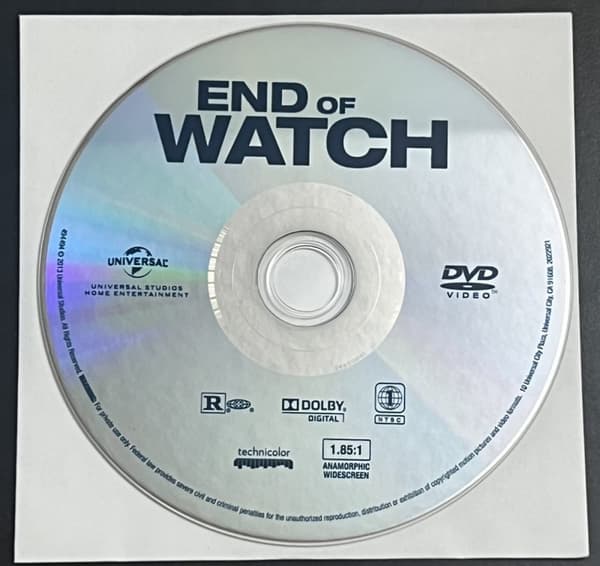 END OF WATCH disc only in white paper sleeve / no case DVD (2013) Brand ...