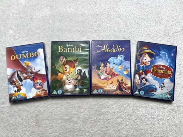 4 Iconic Disney Classics Bundle Bambi, Dumbo, Pinocchio, Aladdin DVD ...