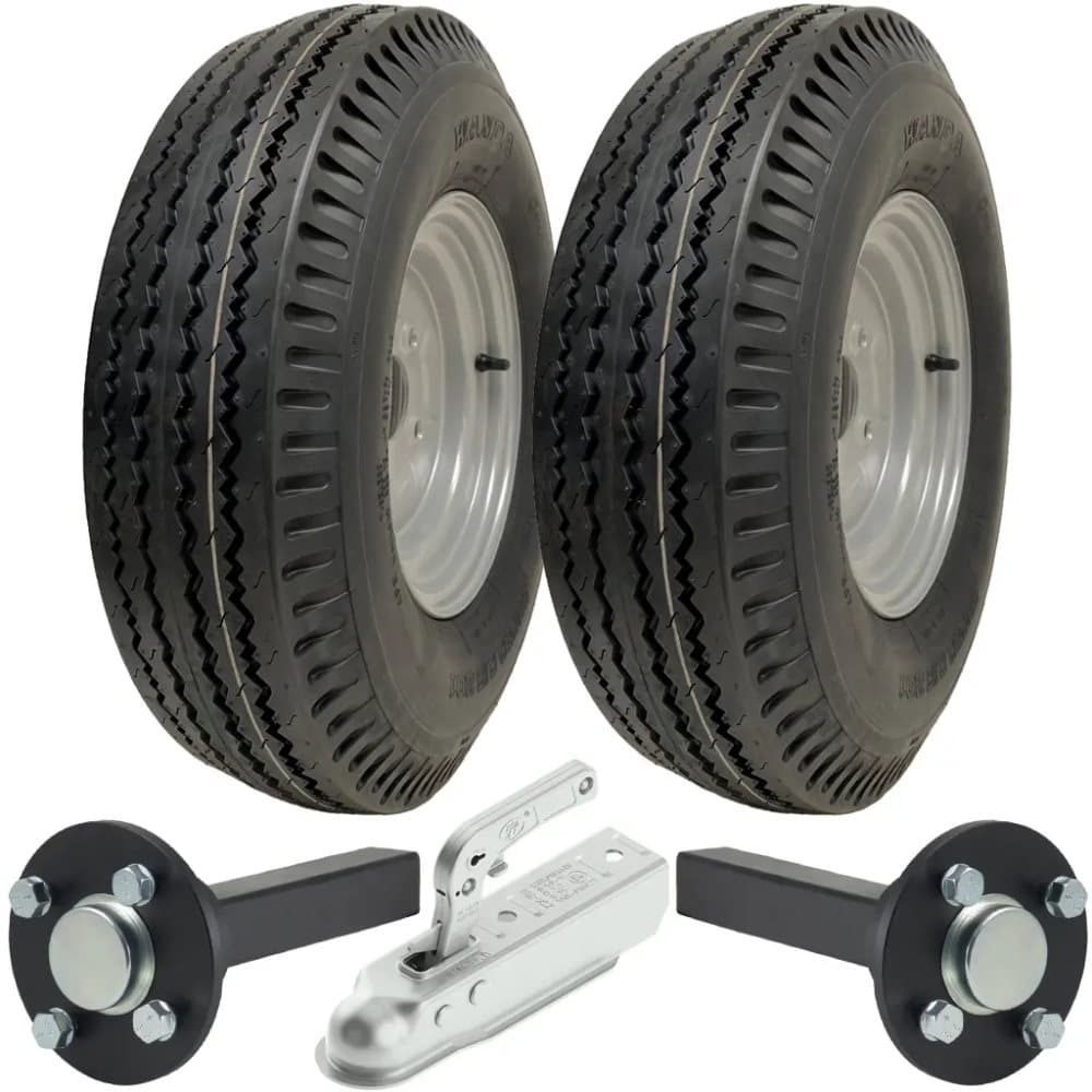 Set of 2 - 500x10 4ply WANDA P82 TRAILER WHEEL 4/100 & Hub & Stub axle ...