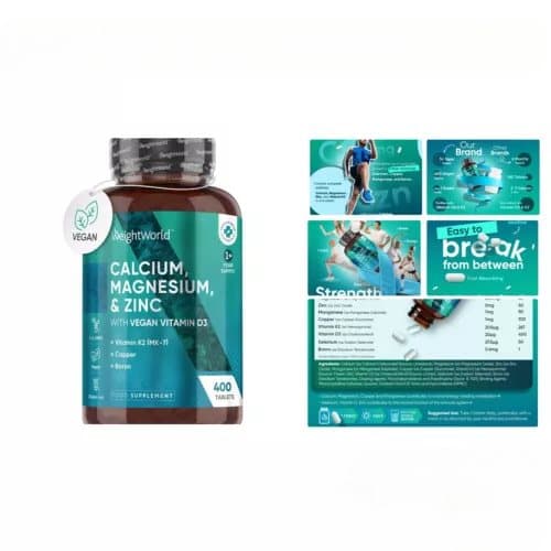Bone Health Supplement Calcium, Magnesium, Zinc & Vitamin D3 400 Count ...