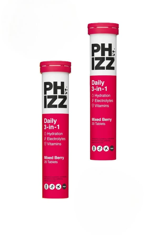 2 x Phizz Multivitamin Hydration 3-in-1 Mixed Berry Effervescent 20 ...