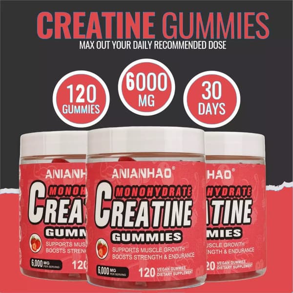 Creatine 6000MG Muscle Builder, Strawberry Creatine Monohydrate Gummies ...