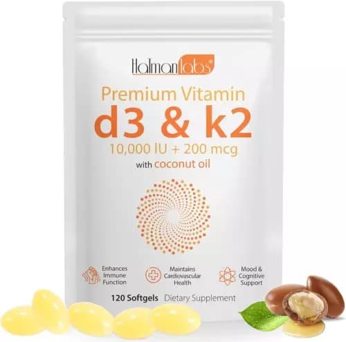 Premium Vitamin D3 & Vitamin K2 MK-7 Softgels 120 Count Easy-Swallow ...