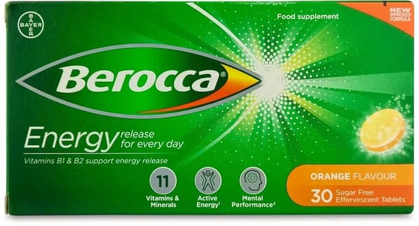 Berocca Vitamin B1 & B2 Tablets Natural Orange Flavour 30 Effervescent ...