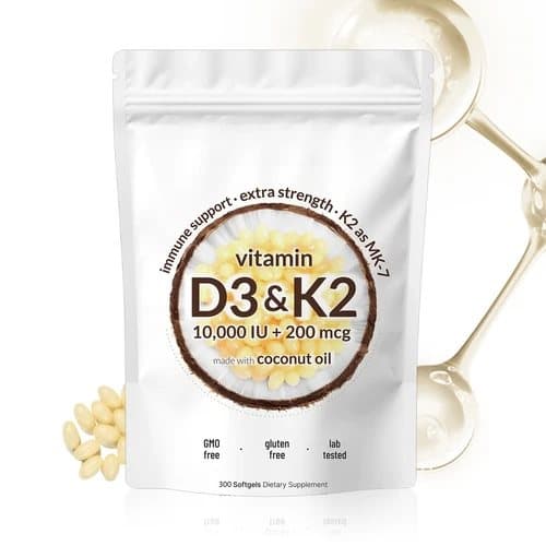Vitamin D3 10000 iu Plus K2 (MK-7) 200 mcg, 300 Virgin Coconut Oil ...