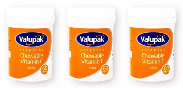 3 x VALUPAK Vitamin C Chewable 80mg Tablets (60 pack) | CDON