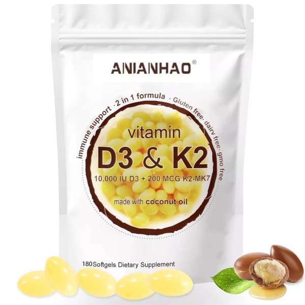 Vitamin D3 K2 Softgel Capsules Extra Strength D3 K2 Supplements with ...