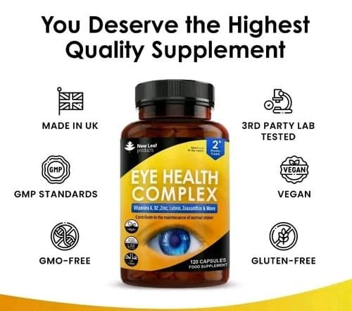 Eye Health Complex Lutein & Zeaxanthin Eyes Supplement + Vitamins A, B2 ...