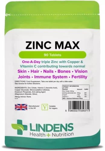 Zinc Max Tablets (90 pack) Triple Strength Zinc with Copper & Vitamin C ...