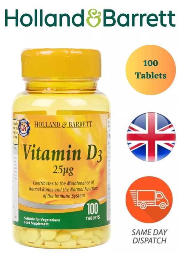 Holland & Barrett Neturl Vitamin-D3 Helpful for Immune system 25ug 100 ...