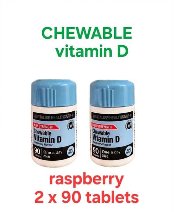 Vitamin D 25ug 1000IU Chewable Tablets Vegetarian 2 x 90 Raspberry ...