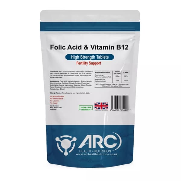 Folic Acid 800mcg & Vitamin B12 120 Tablets, Folate Fertility ...