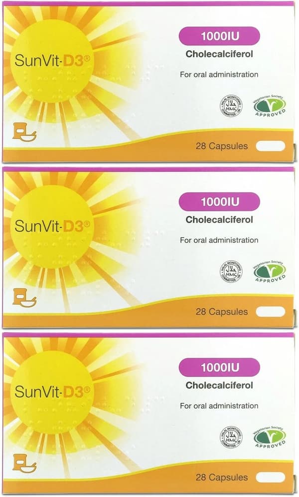 Sunvit-D3 1000IU Cholecalciferol Vitamin? D 28? Capsules X 3 | CDON