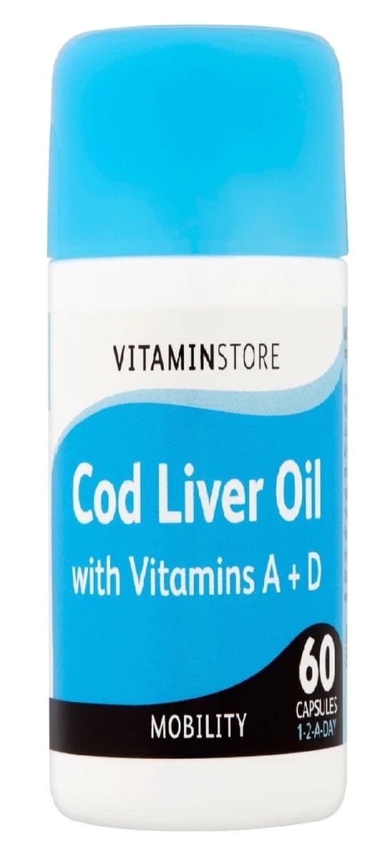 COD LIVER OIL 500mg 60 CAPSULES WITH VITAMINS A + D FISH OIL MOBILITY ...