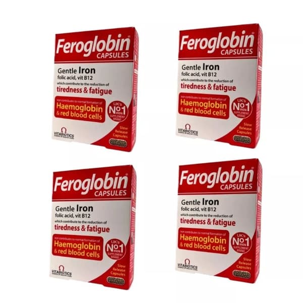 4 x 30 Vitabiotics Feroglobin Iron, Folic Acid, Vitamin b12, B6 & Zinc ...