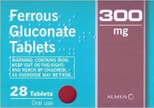 Ferrous (Iron) Gluconate 300mg - 28 tablets - Brands May Vary | CDON
