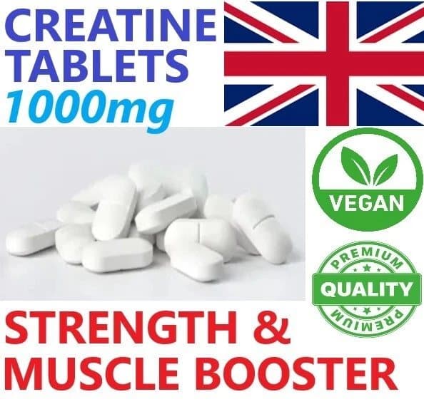 PURE CREATINE TABLETS MONOHYDRATE 1000mg MUSCLE GROWTH STRENGTH ENERGY ...