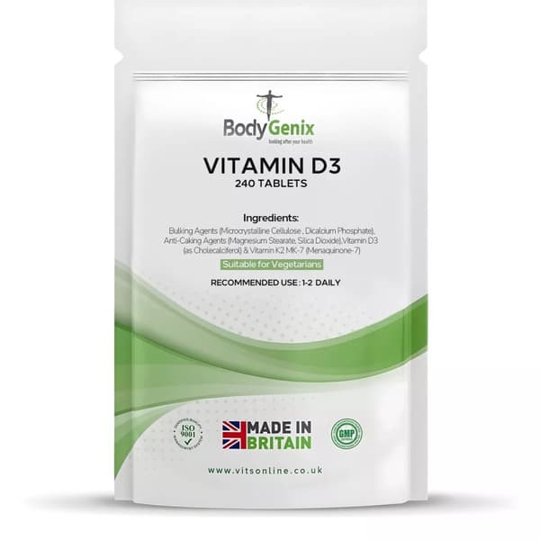 Vitamin D3 & K2 Supplement Muscles Bones Immune System Mood Support 240 ...