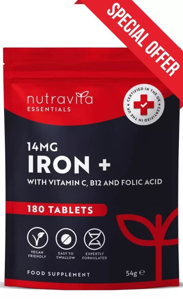 Iron Tablets 14mg x 180 Vegan Tablets - High Strength Energy Anaemic ...