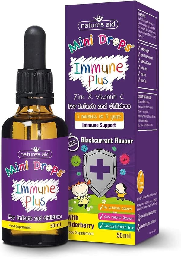 Natures Aid Mini Drops Immune Plus Kids 50ml Zinc Vitamin C Sugar Free ...