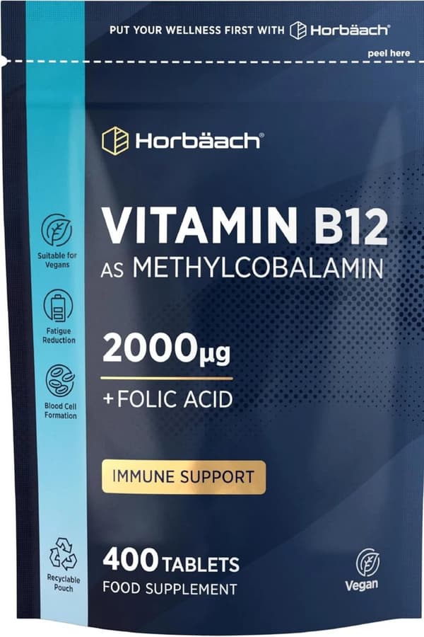 Vitamin B12 Tablets 2000mcg 400 Vegan Tablets High Strength Supplement ...