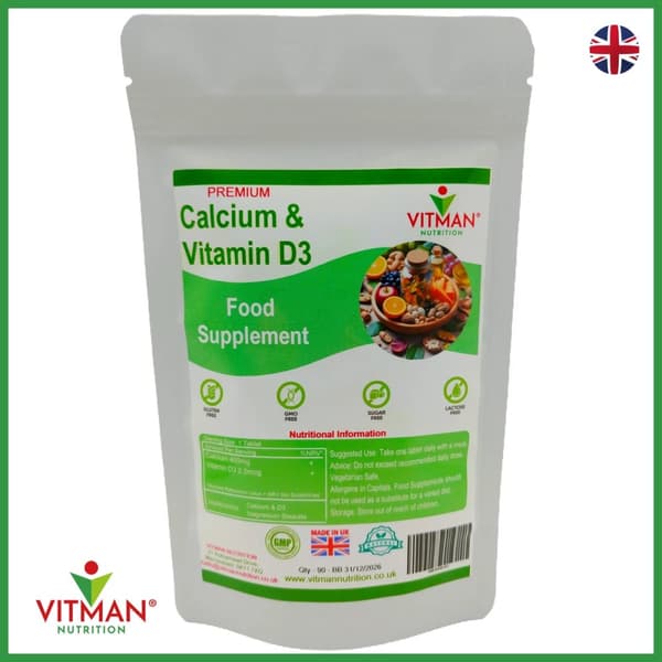 Calcium & Vitamin D3 400mg 90 Tablets Bones Teeth Osteoporosis Joint ...