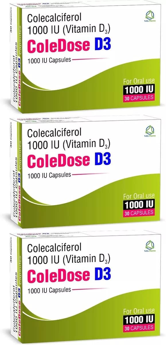 ColeDose Vitamin D3 1000IU Premium Vitamin Capsules - 3 Months Supply ...