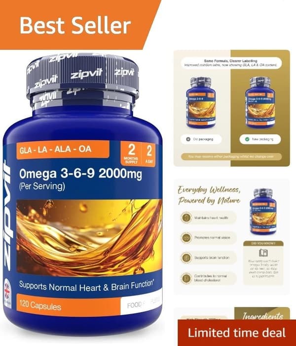Omega 3 6 9 Oil Softgels 2000mg - Plant-Based Support for Healthy ...