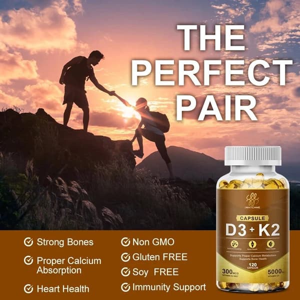 D3K2 Supplement Vegan Vitamin D3 5000iu (125 mcg) + Vitamin K2 (100mcg ...