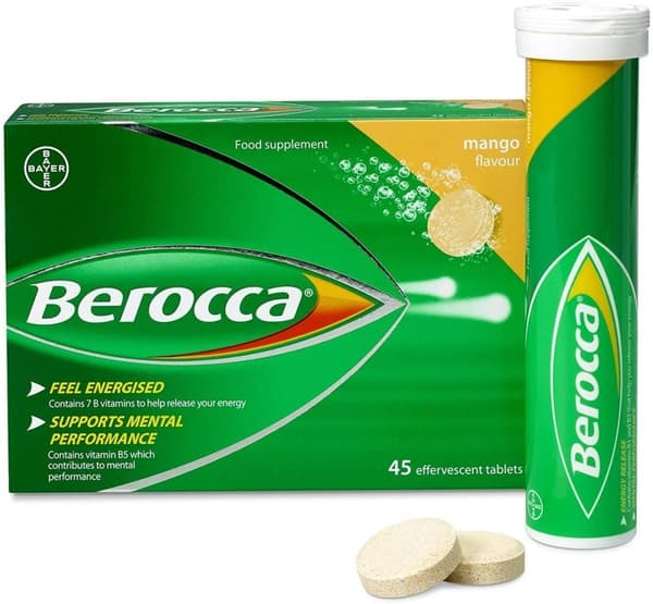 Berocca Mango Flavour Energy Vitamin C, B1 B2 B3 B5 B12 & Magnesium ...