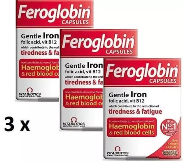 3 x Box Vitabiotics Feroglobin B12 Slow Release Capsules 30 - Iron Pack ...