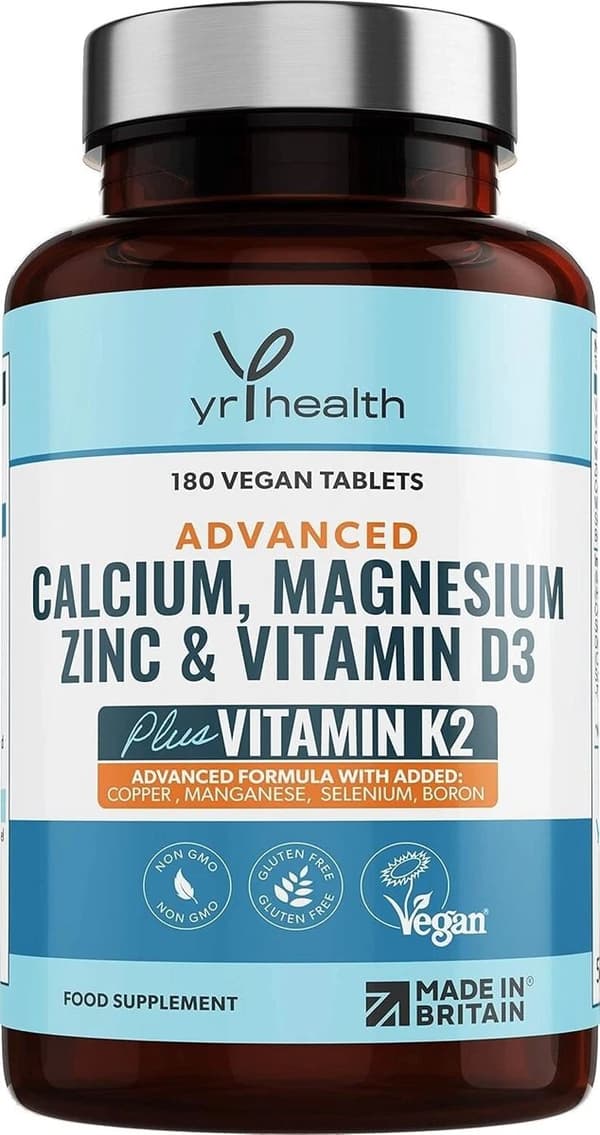 Calcium, Magnesium,Zinc and Vitamin D Plus Vitamin K2 MK-7 Tablets-180 ...