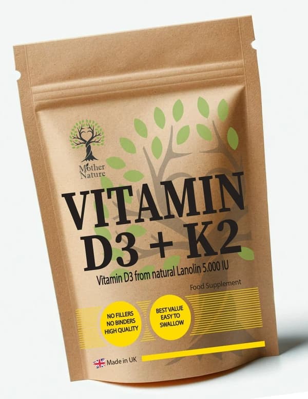 Vitamin D3 5000IU & K2 MK7 200mcg Vitamin D3 Capsules Best Natural 180 ...