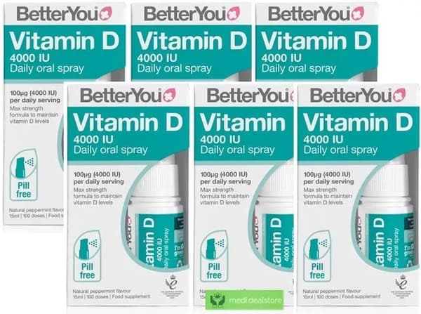 BetterYou Vitamin D4000 Oral Spray Healthy Bones Teeth Muscle Function 6 Pack | CDON