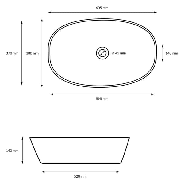 ECD Germany Badeværelse Keramisk håndvask Bordplade Vaskeskål Håndvask 605x380 x40 mm - Oval ...