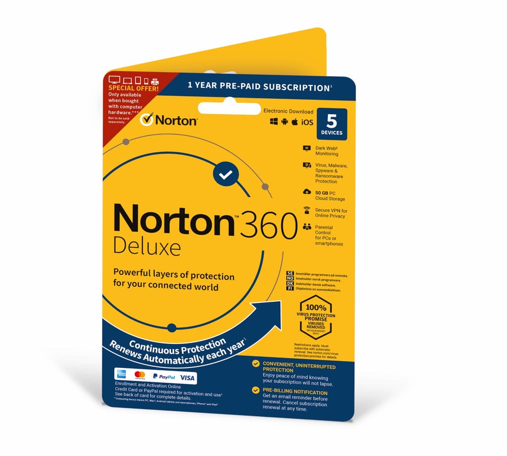 NORTON 360 DELUXE 50GB ND 1 USER 5 DEVICE 12MO CDON ATTACH ENR CARD ...