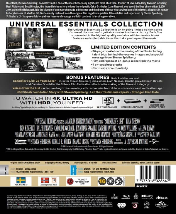 Schindler's List - 30th Anniversary Limited Edition (4K Ultra HD + Blu ...