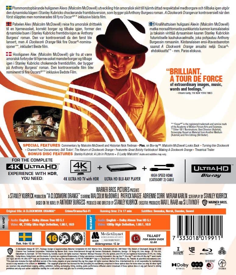A Clockwork Orange (4K Ultra HD + Blu-ray) (3 disc) | CDON