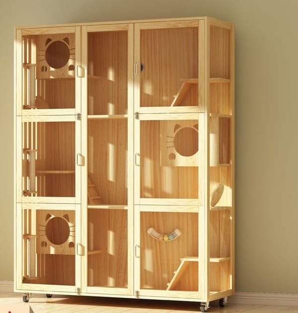 Kattbur Villa massivt trä japanskt lyxhem inomhus jätte kattbur Katthus ...