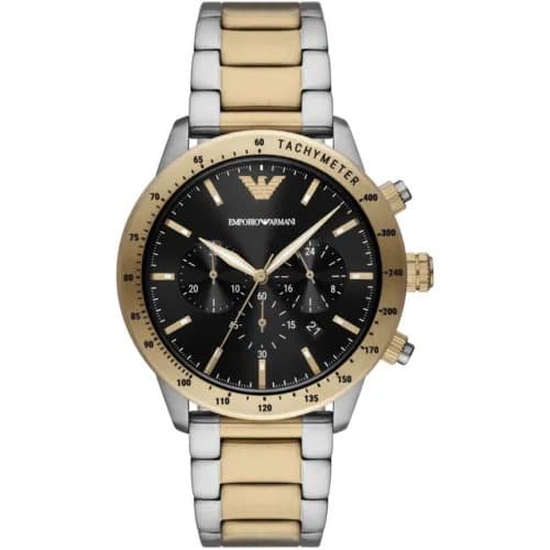 NEW EMPORIO ARMANI AR11521 MARIO BLACK DIAL TWO TONE WATCH COA | CDON