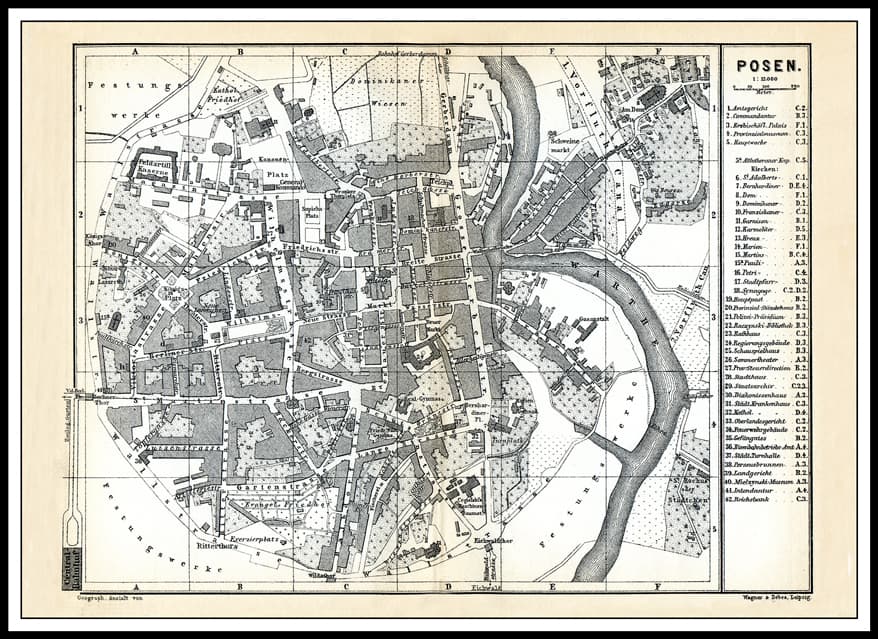 Map-of-POSEN-Germany-1897 Poster/Black/White: 35x50 499 Tavla med ram ...