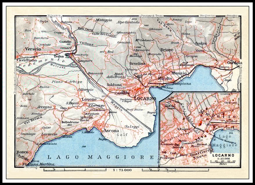 Map-of-LOCARNO-Switzerland-1937 Poster/Black/White: 80x120 599 Poster ...