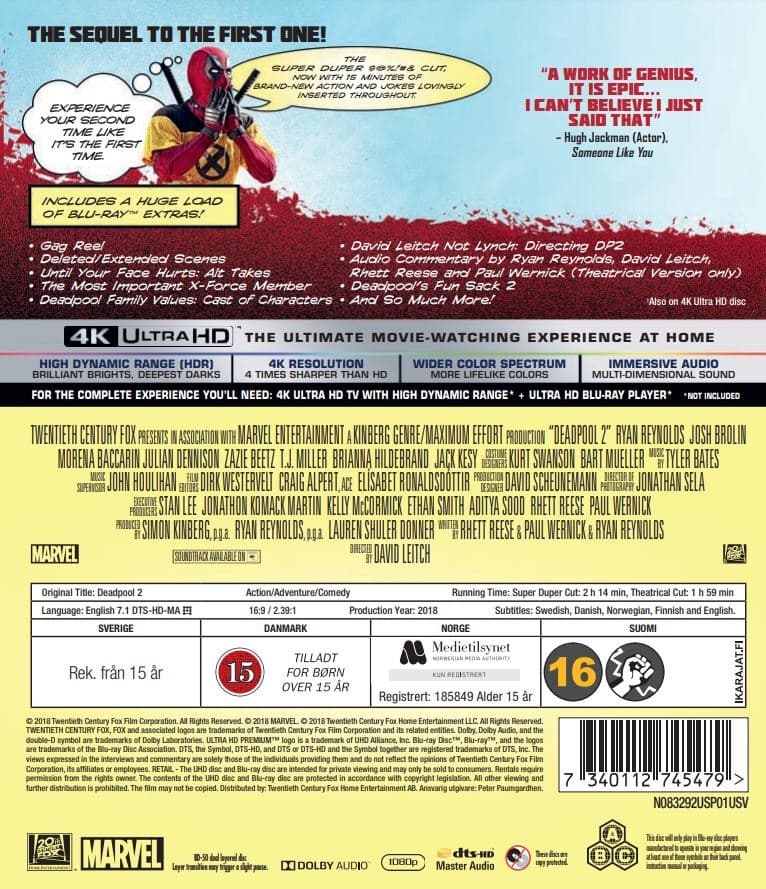 Deadpool 2 (4K Ultra HD + Blu-ray) (4 disc) | CDON