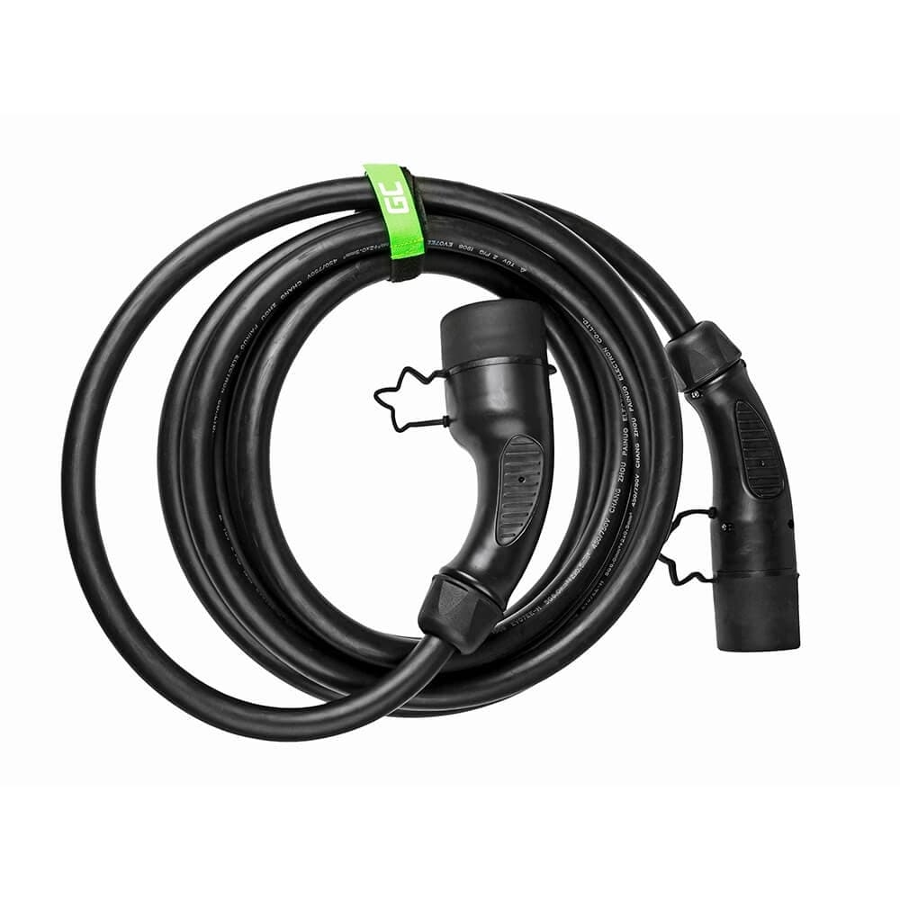 GREENCELL Laddkabel Elbil EV02 Typ2 7m, 22kW, 32A, 3-FAS Svart | CDON