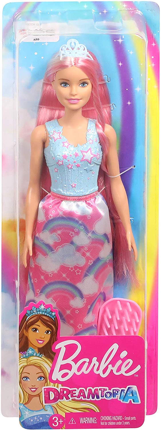 Barbie Rainbow Princess Look, with Extra-Long Pink Hair and Hairbrus ...
